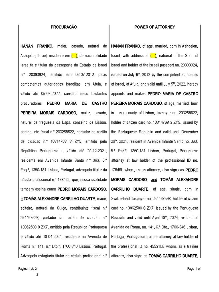 Power of Attorney - Bilingue | PDF | Portugal | Governança