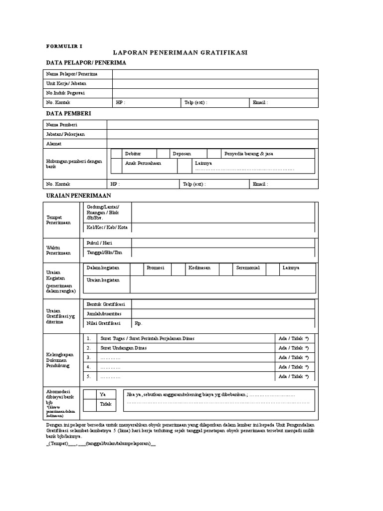 Formulir Laporan Gratifikasi | PDF