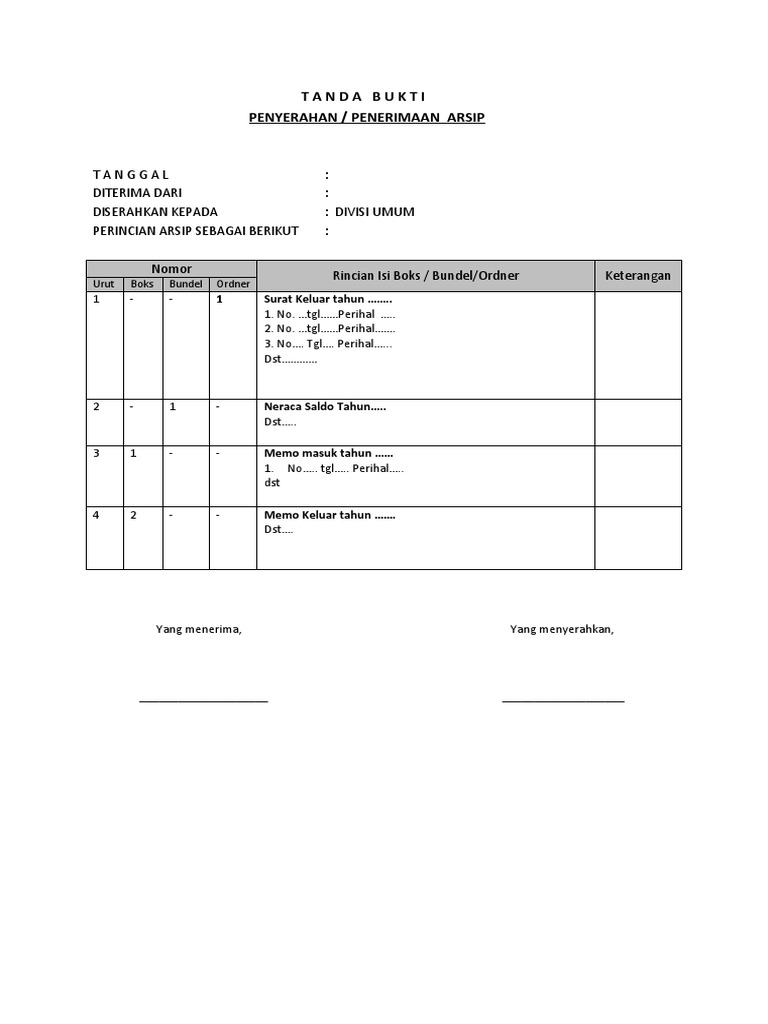 Contoh Formulir Peminjaman Arsip | PDF