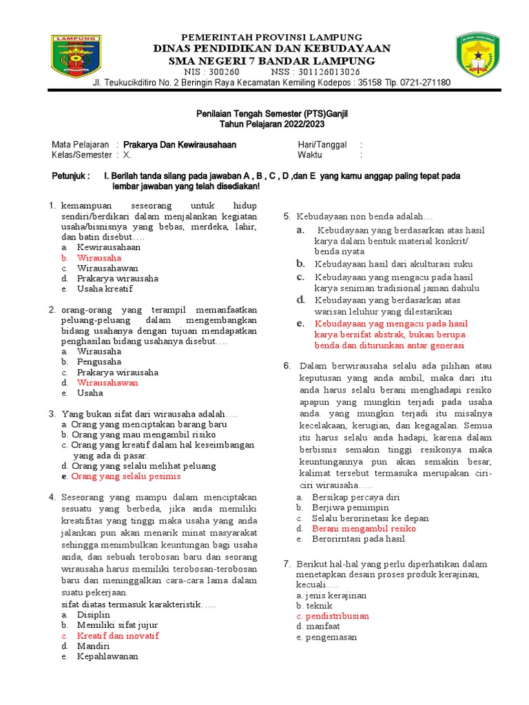Soal PTS Pkwu Kelas X | PDF