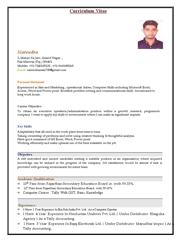 Narendra Resume | PDF | Experience | Cognition