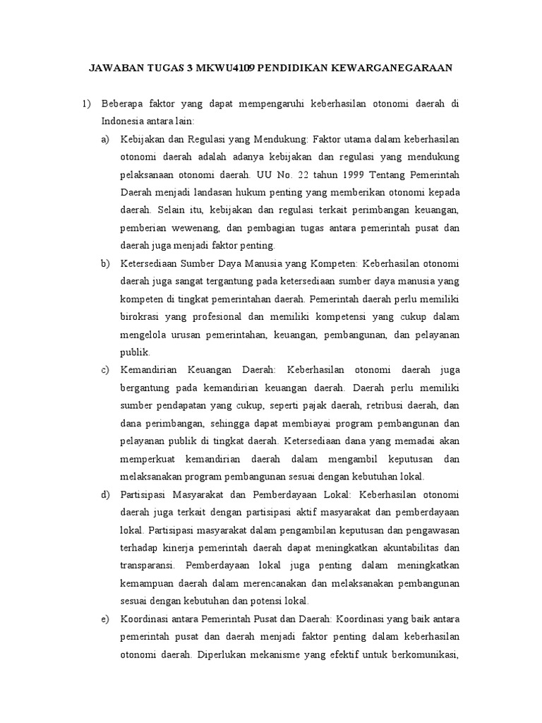Jawaban Tugas 3 Mkwu4109 Pendidikan Kewarganegaraan | PDF