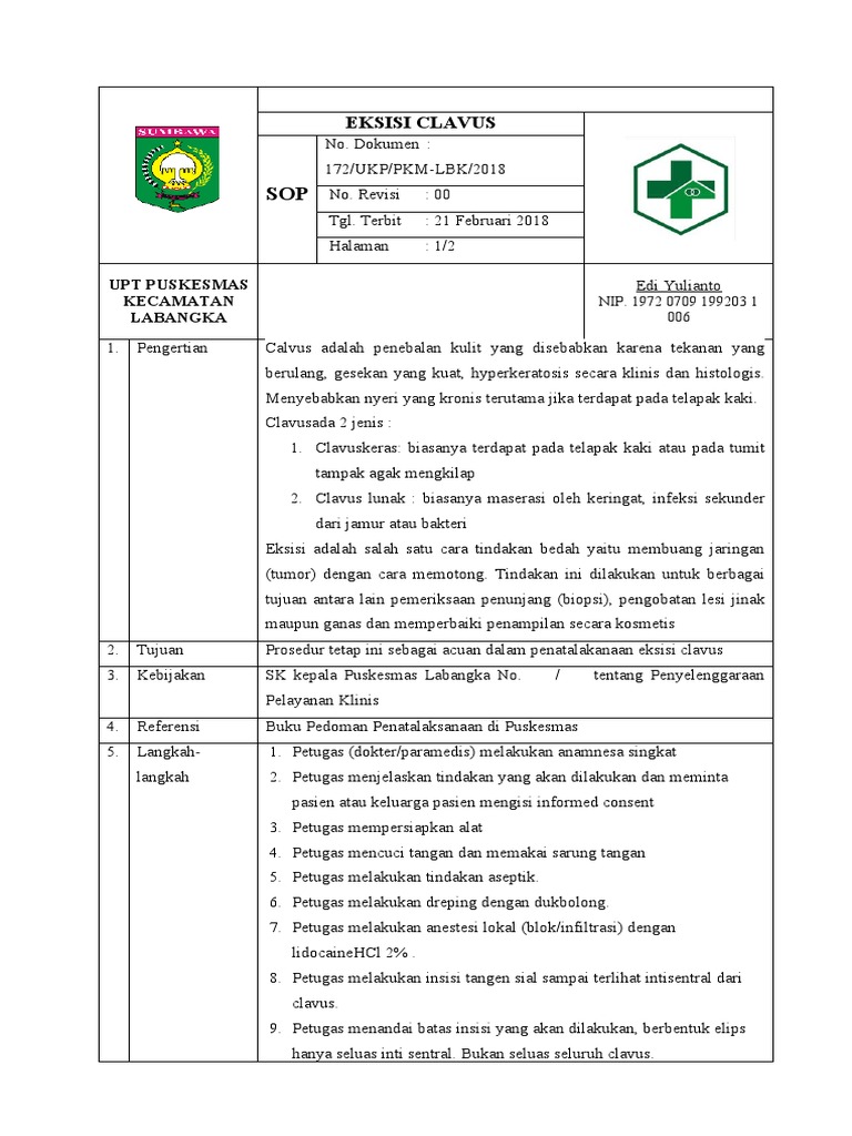 Prosedur Eksisi Clavus di Puskesmas | PDF