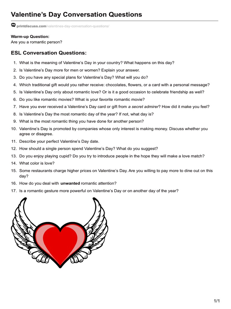 Valentines Day Conversation Questions | PDF