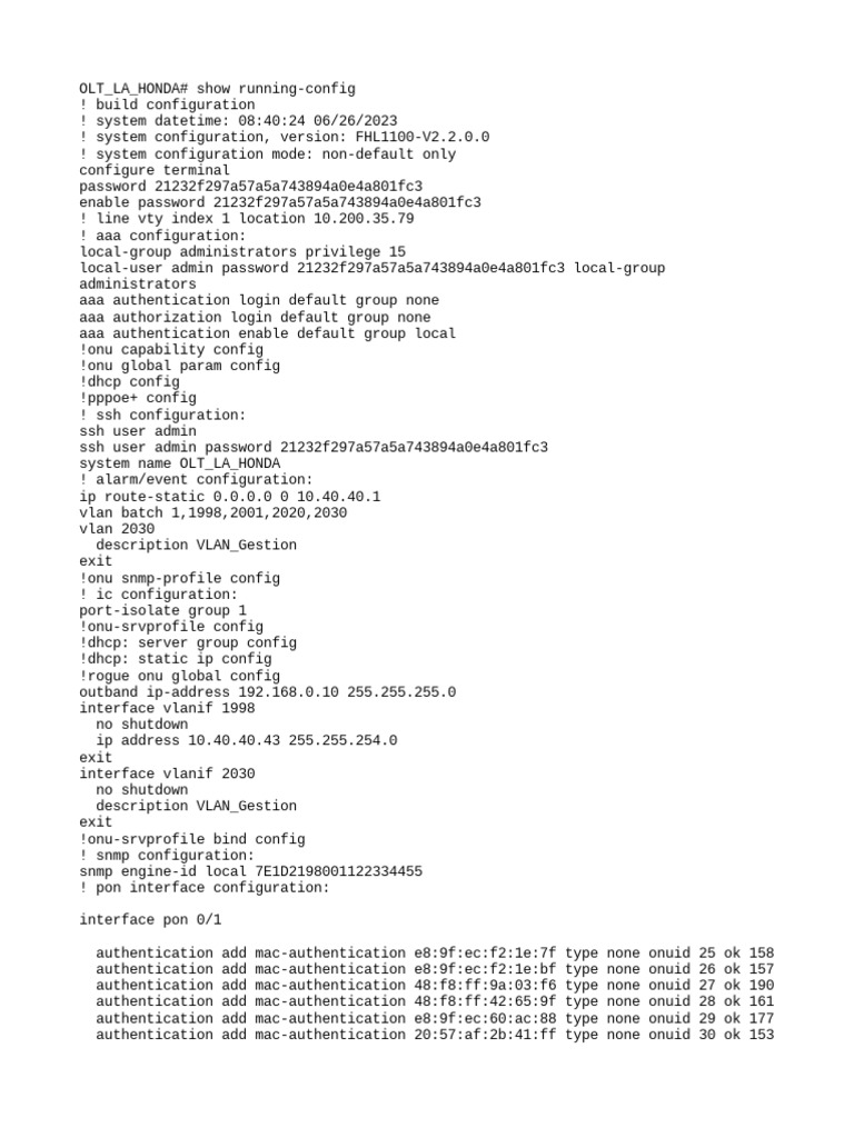 Configuracion (Phyhome Olt) Plantilla de Comandos | PDF | Ip Address | Secure Shell