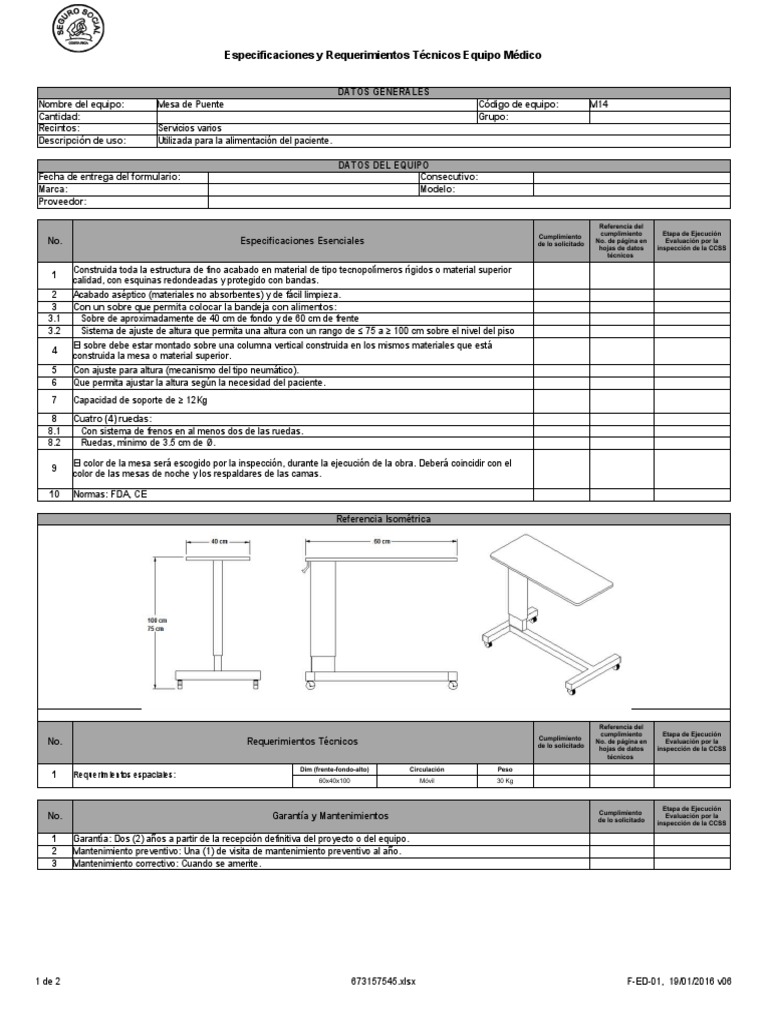 Ficha Tecnica Mesa Puente | PDF