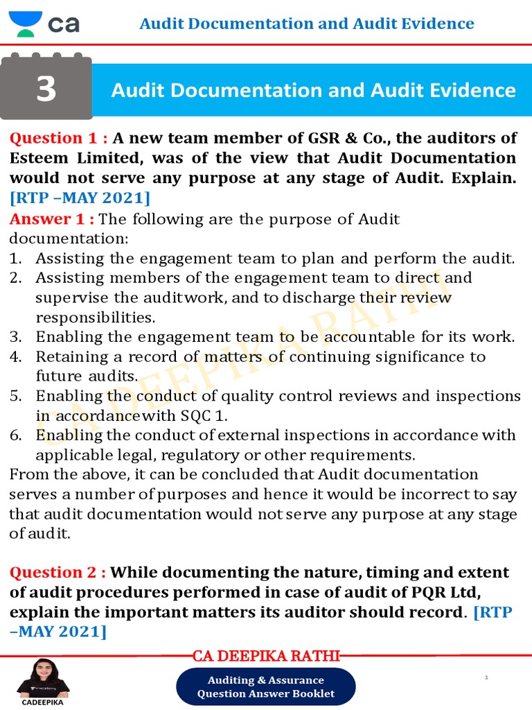 Chapter - 3 Audit Documentation and Audit Evidence | PDF | Going ...