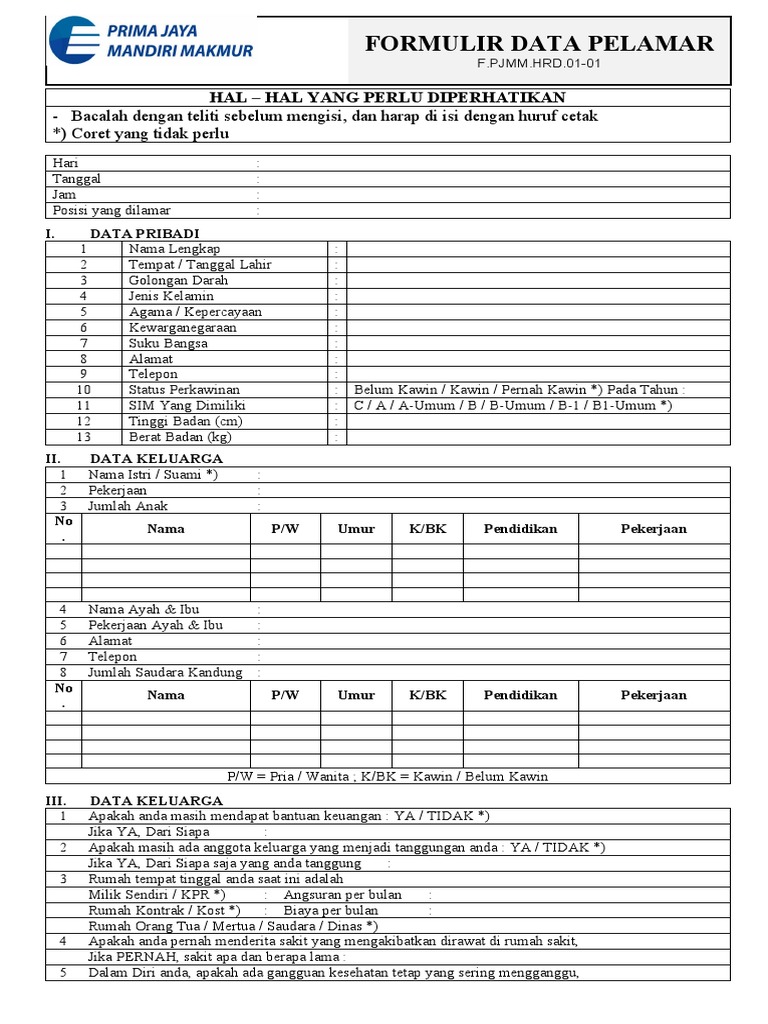 Formulir Data Pelamar Kerja | PDF