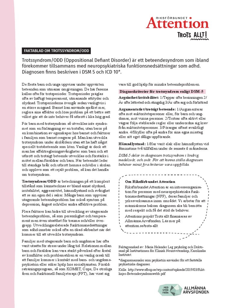 Faktablad Trotssyndrom-Attention | PDF