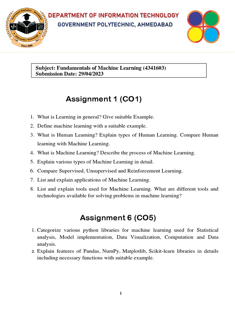 FML Assignments Uni-1,2,3,4,6 | PDF | Machine Learning | Cross Validation (Statistics)