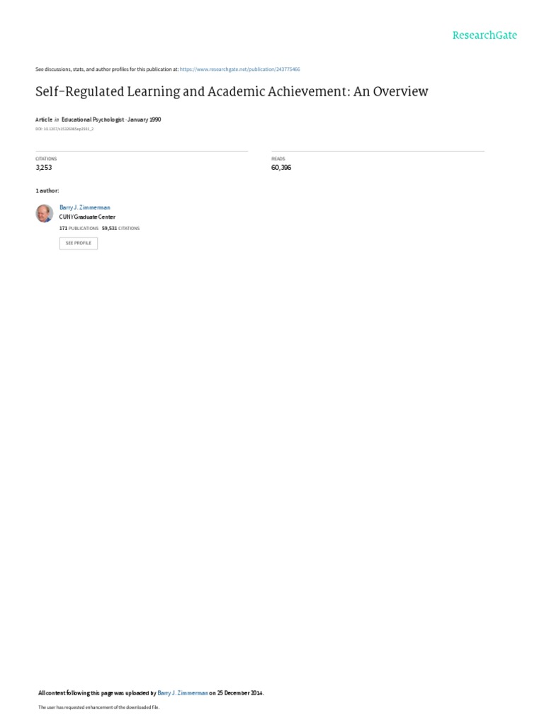 Self-Regulated Learning and Academic Achievement A | PDF