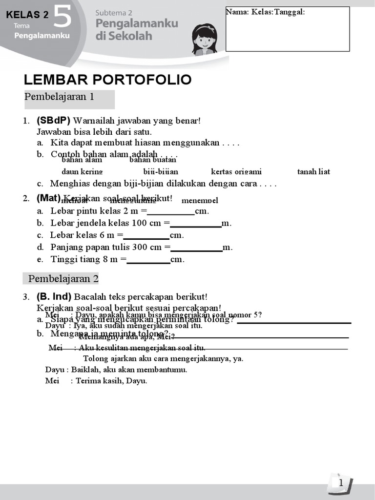 LEMBAR PORTOFOLIO BUPENA 2C Tema 5 Sub 2 | PDF | Seni & Disiplin Bahasa