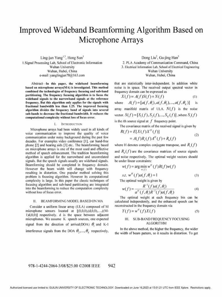 Improved Wideband Beamforming Algorithm Based On Microphone Arrays | PDF | Matrix (Mathematics ...