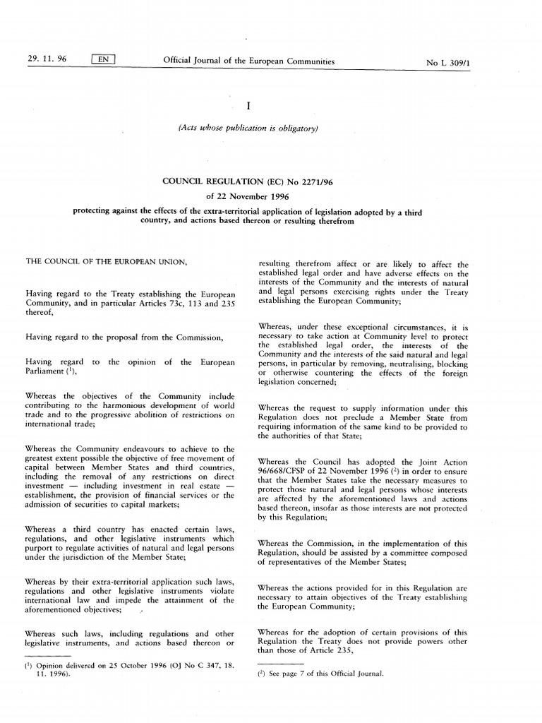 6 - Council Regulation (EC) #2271 - 96 of 22 November 1996 | PDF