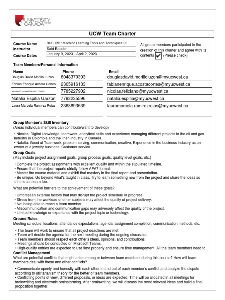 UCW Team Charter_Comp | PDF
