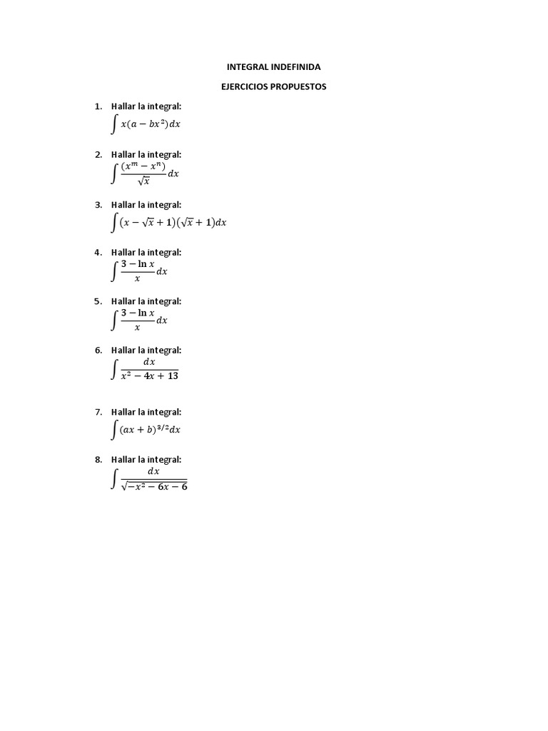 Ejercicios - Integral Indefinida. (02) Docx | PDF