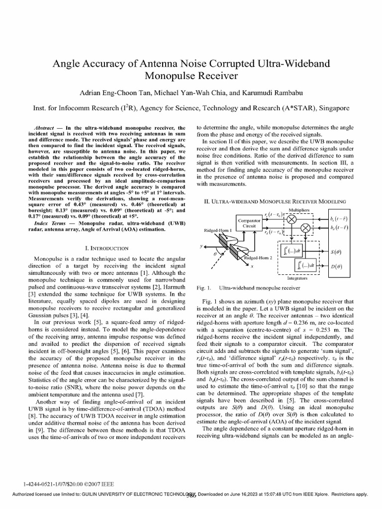 UWB Monopulse Receiver Angle Accuracy | PDF | Ultra Wideband | Radar