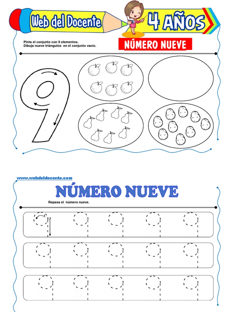Trazos Del Número Nueve para Niños de 4 Años | PDF