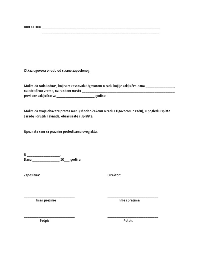 Otkaz Od Strane Zaposlenog | PDF