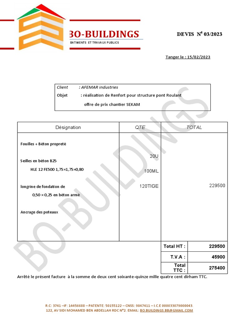 Facture de travaux pour AFEMAR Industries | PDF