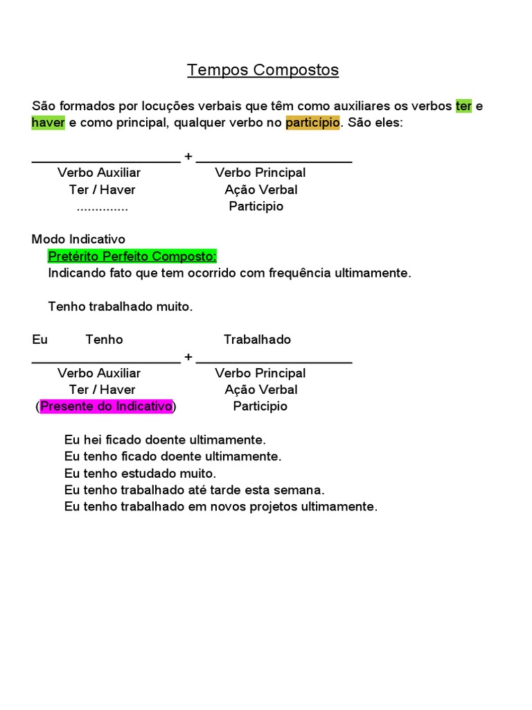 Tempos Compostos em Português | PDF | Mecânica da linguagem | Tipologia ...