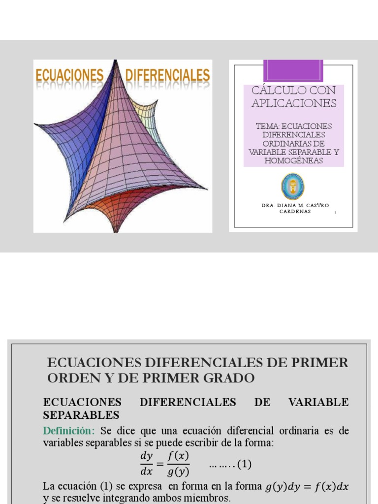Ecuaciones Diferenciales: Variables Separables y Homogéneas | PDF | Ecuaciones | Ecuaciones ...