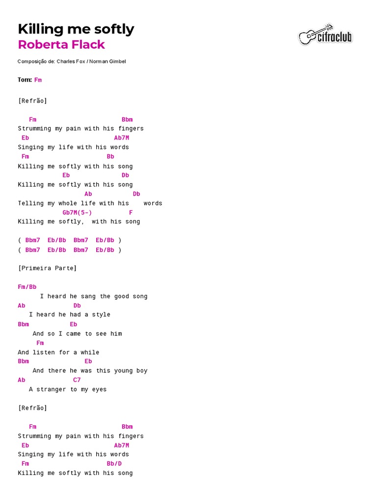 cifra - Roberta Flack - Killing me softly | PDF | Songs | Number One ...