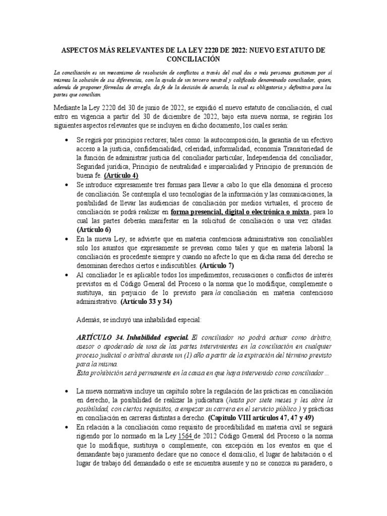 Aspectos Más Relevantes de La Ley 2220 de 2022 | PDF