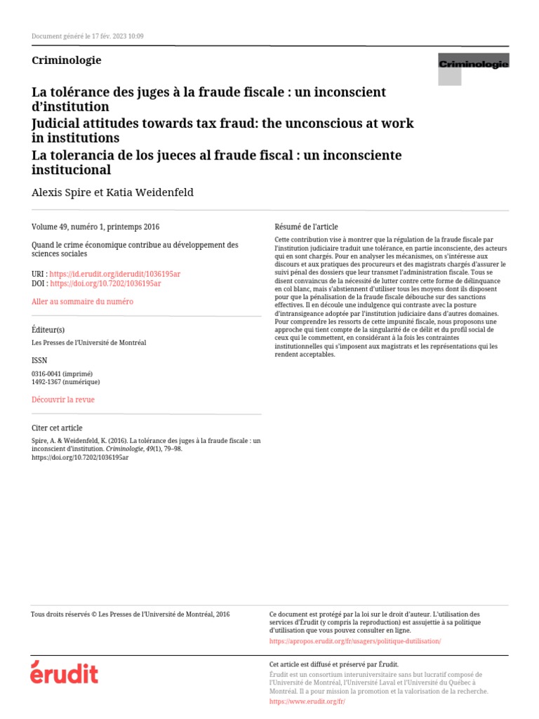 Criminologie: Alexis Spire Et Katia Weidenfeld | PDF | Sciences sociales