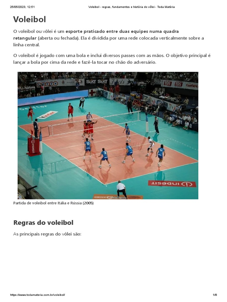 Voleibol - Regras, Fundamentos e História Do Vôlei - Toda Matéria | PDF