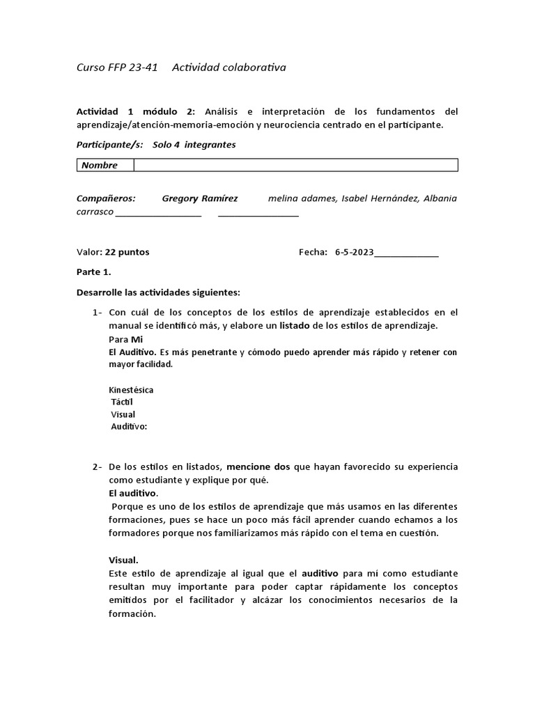 Actividad 1 Modulo 2 Fundamentos de Aprendizaje Gregory | PDF