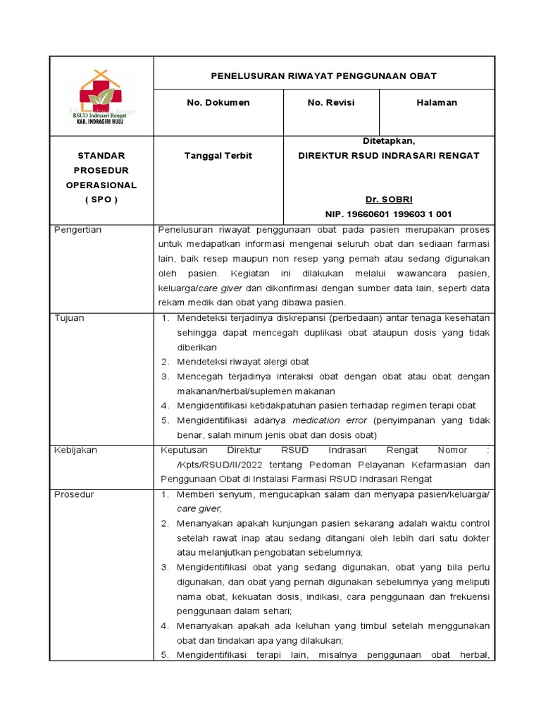 SPO Penelusuran Riwayat Penggunaan Obat | PDF