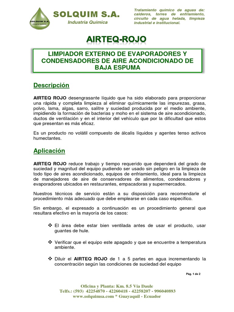 Airteq-Rojo - Ficha Técnica | PDF | Agua | Aire acondicionado