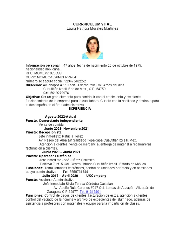 Currículum Vitae de Laura Patricia Morales | PDF | Microsoft Windows ...