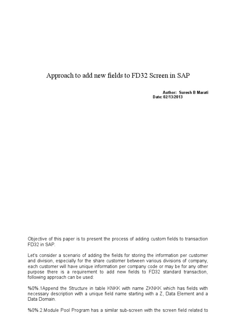 372000-Addition of New Fields To FD32 Screen in SAP | PDF | Information ... 372000-Addition of New Fields To FD32 Screen in SAP | PDF | Information ...