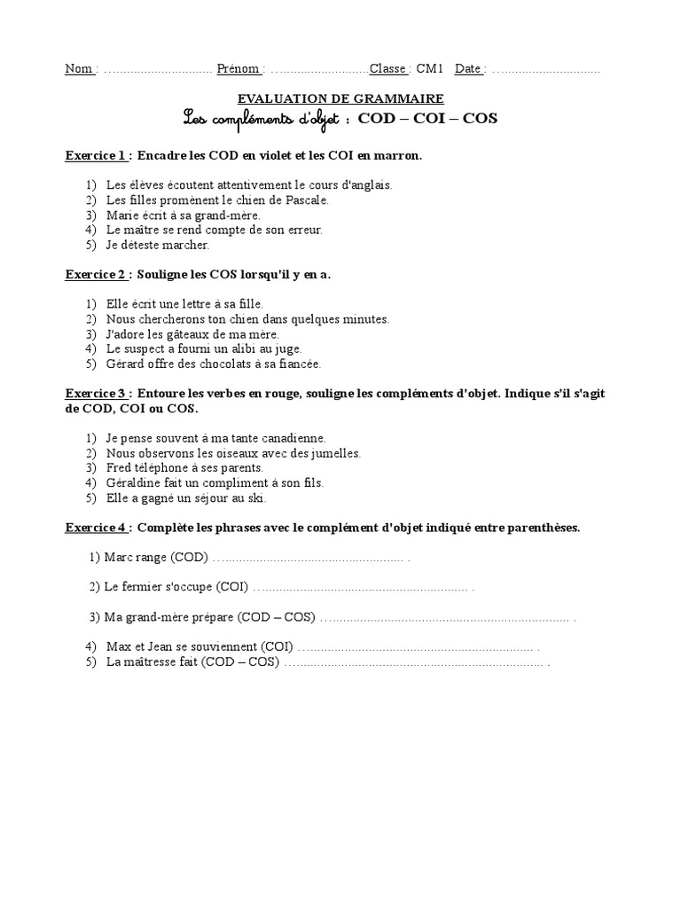Évaluation cm1 Cod Coi Cos-Fi13957215 | PDF