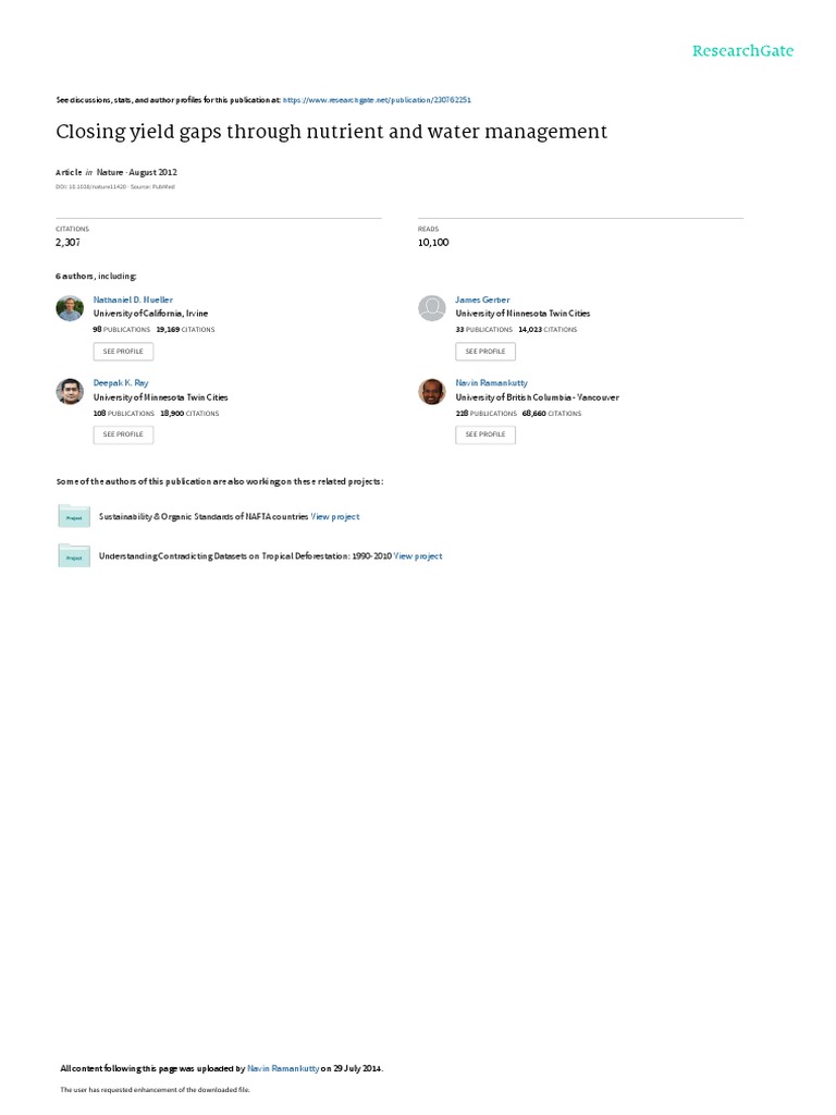 Closing Yield Gaps Through Nutrient and Water Mana | PDF | Agriculture ...