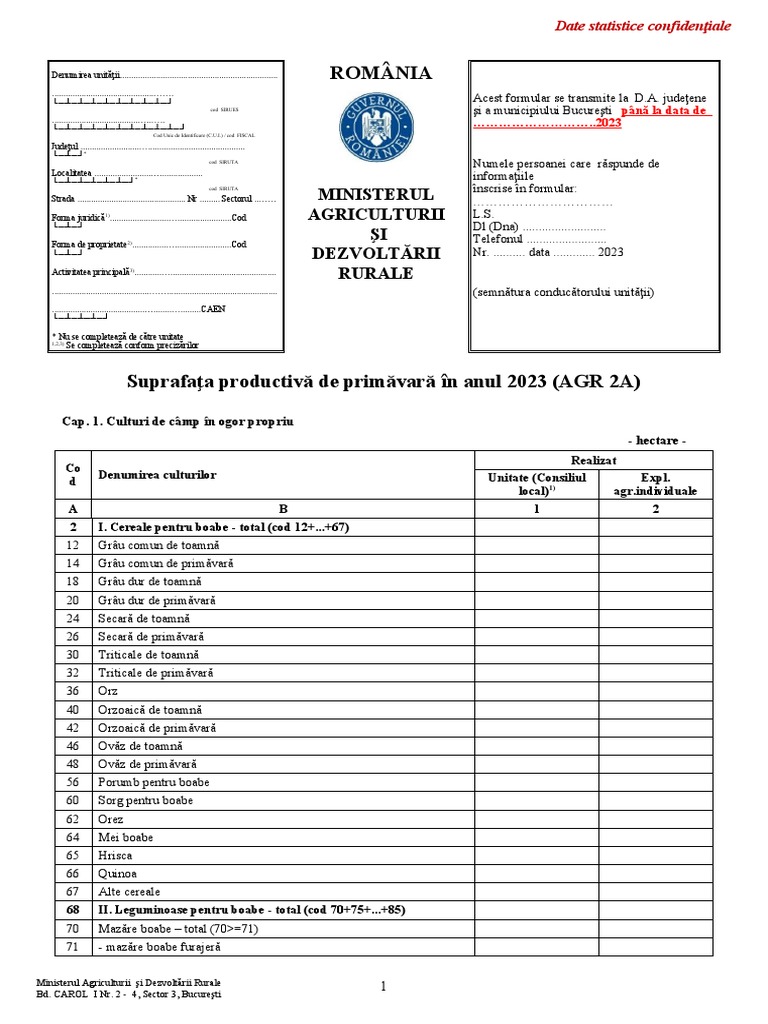 Formular Primarii AGR-2A 2023 | PDF