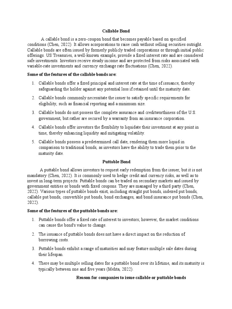 Callable Bond | PDF | Bonds (Finance) | Option (Finance) Callable Bond | PDF | Bonds (Finance) | Option (Finance)