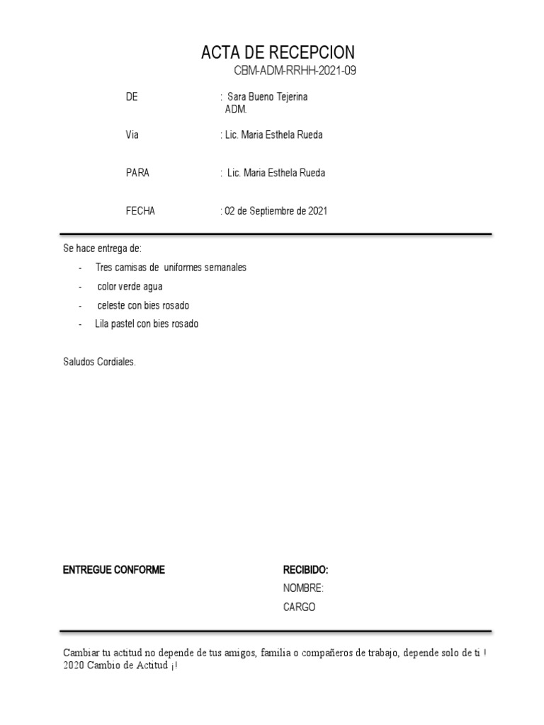Acta De Entrega De Uniformes Pdf