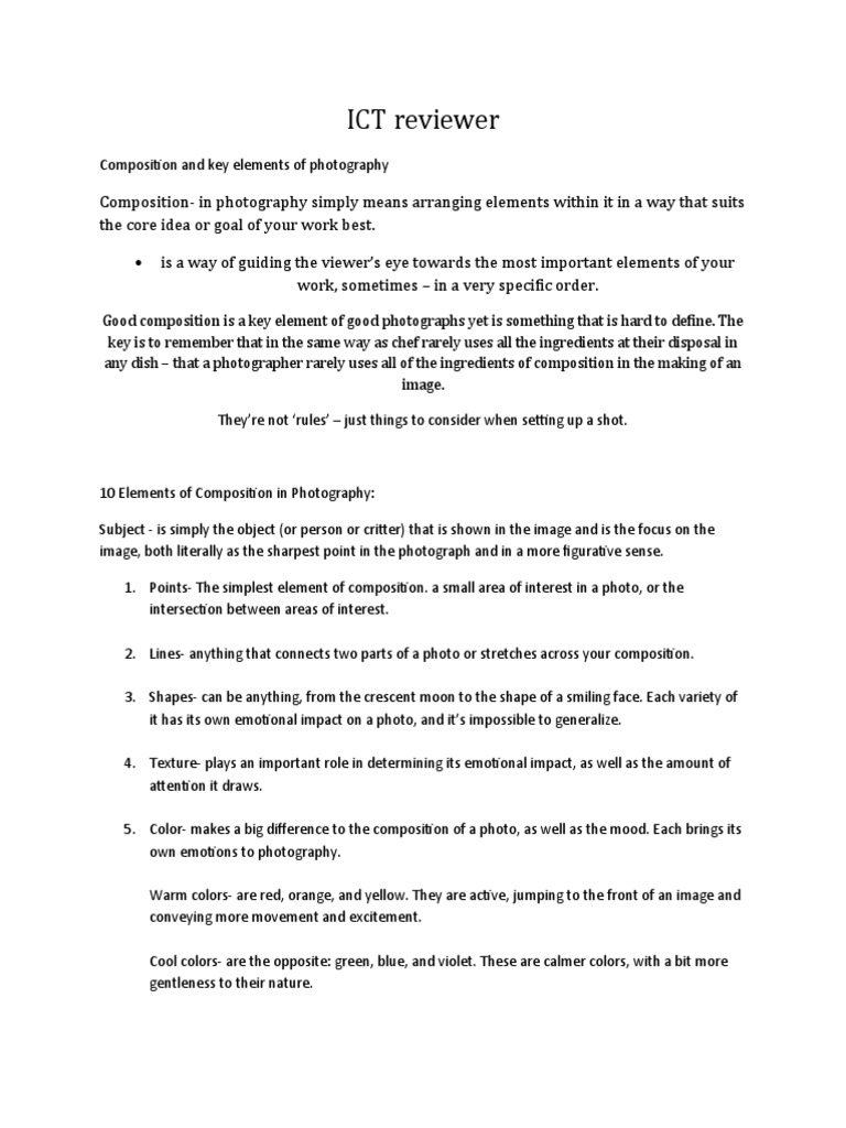 ICT Reviewer | PDF | Camera | Composition (Visual Arts)