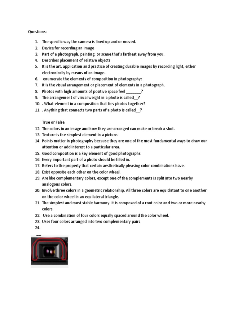 Questions Ict | PDF | Composition (Visual Arts) | Camera Lens