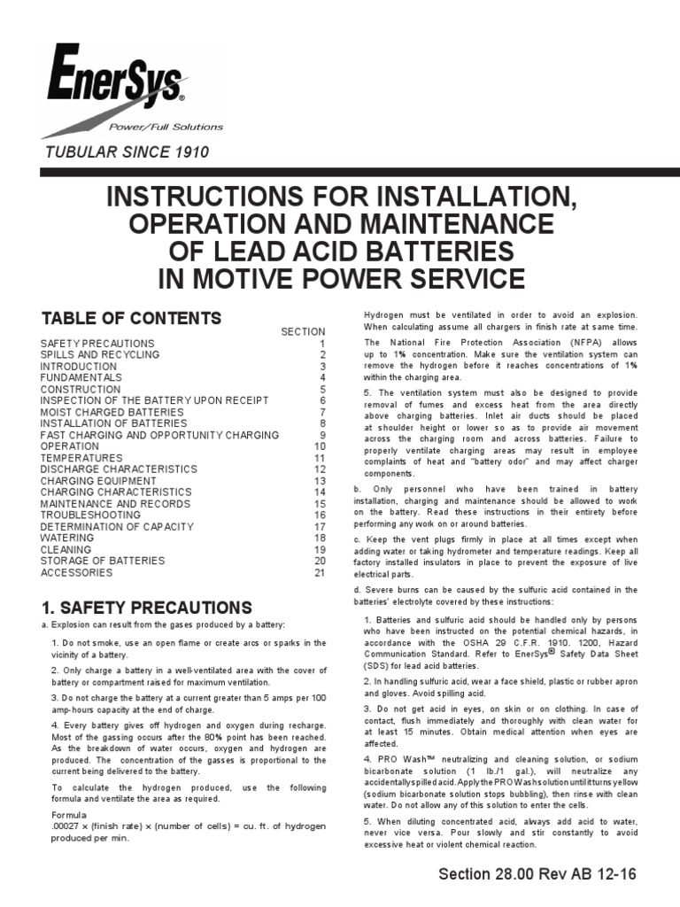28.00 Instructions For Flooded Batteries Rev Ab 12 16 | PDF | Battery ...