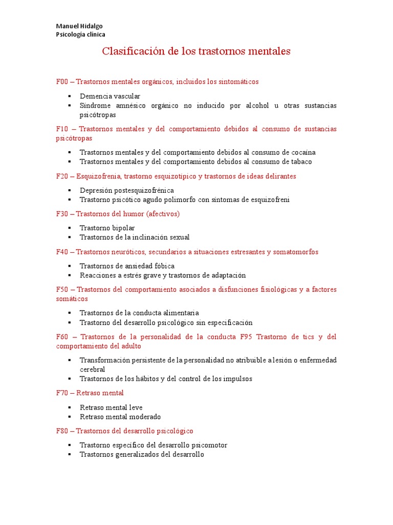 Clasificación de Los Trastornos Mentales Según El CIE-10 | PDF