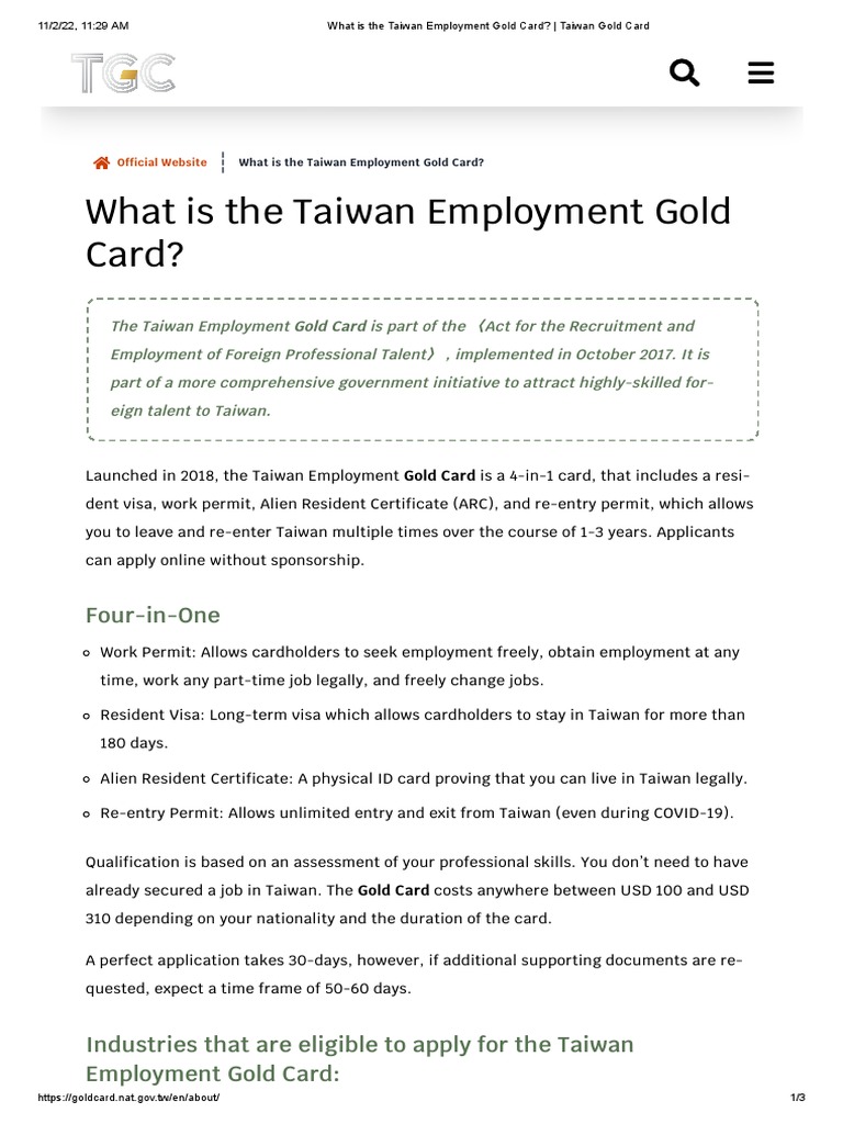 01.what Is The Taiwan Employment Gold Card - Taiwan Gold Card ...
