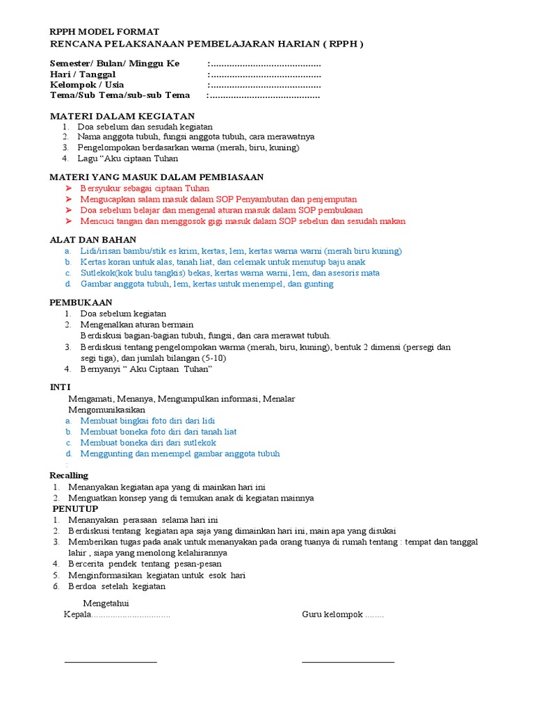 RPPH Model Format (Contoh) | PDF
