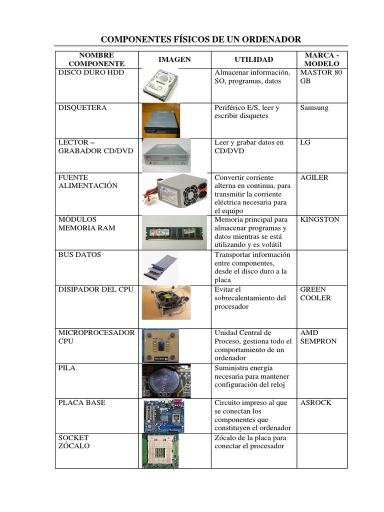 COMPONENTES FÍSICOS DE UN ORDENADOR | PDF | Arquitectura de ...
