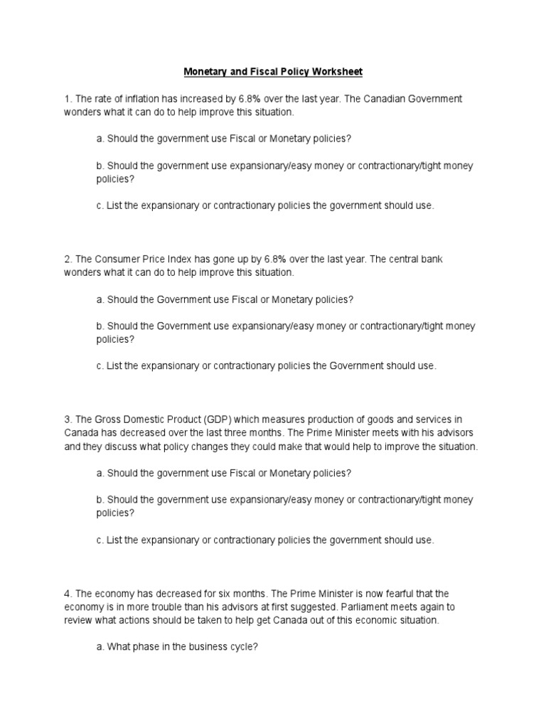 5.3-5.4 - Monetary and Fiscal Policy Worksheet | PDF | Monetary Policy ...