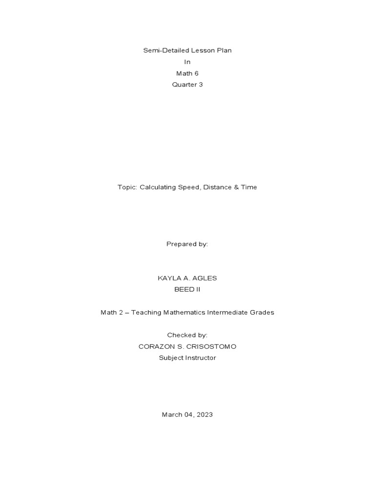 Speed, Distance, and Time Lesson Plan | PDF | Speed | Distance