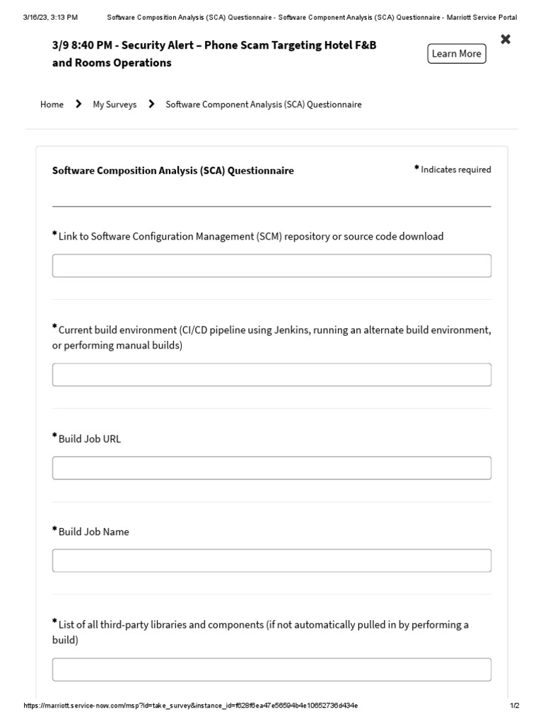 Software Composition Analysis (SCA) Questionnaire - Software Component ...